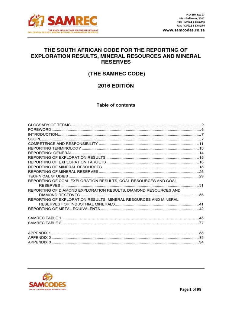 Code Samrec PDF | PDF | Minerals | Mining