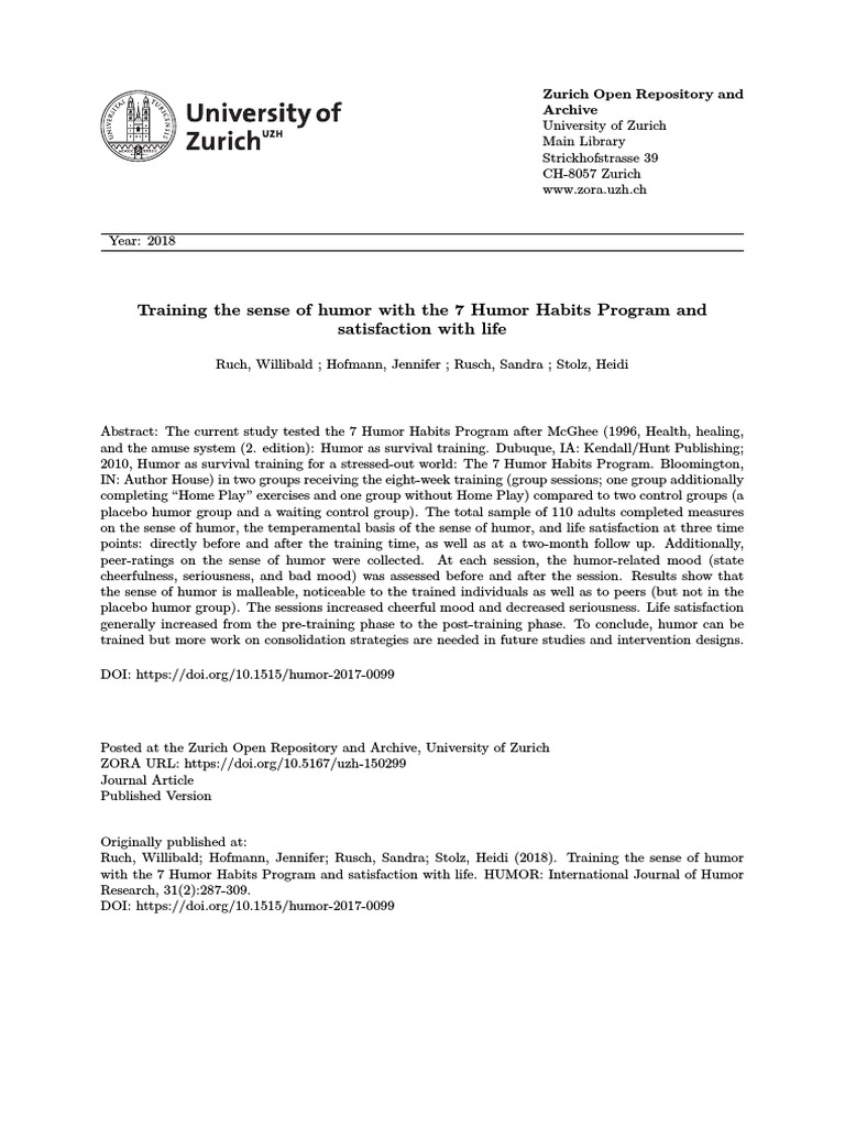 (HUMOR) Training The Sense of Humor With The 7 Humor Habits Program and ...