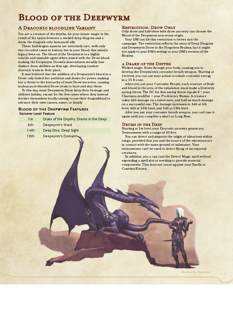 Subclass - Sorcereous Origin - Blood of The Deepwyrm - V2 | PDF | Leisure | Nature