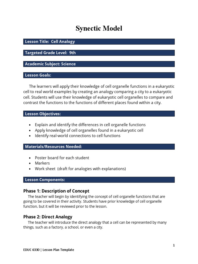 Synectics Lesson Plan C Burt | PDF | Analogy | Lesson Plan