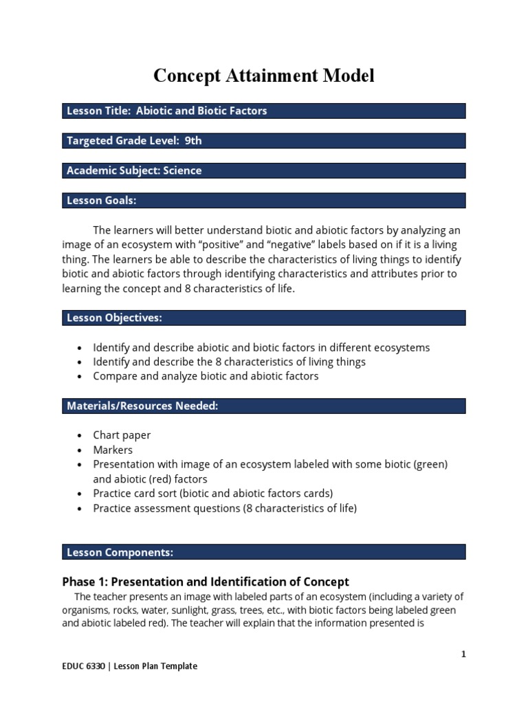 Concept Attainment Model Lesson Plan C Burt | PDF | Lesson Plan | Teaching