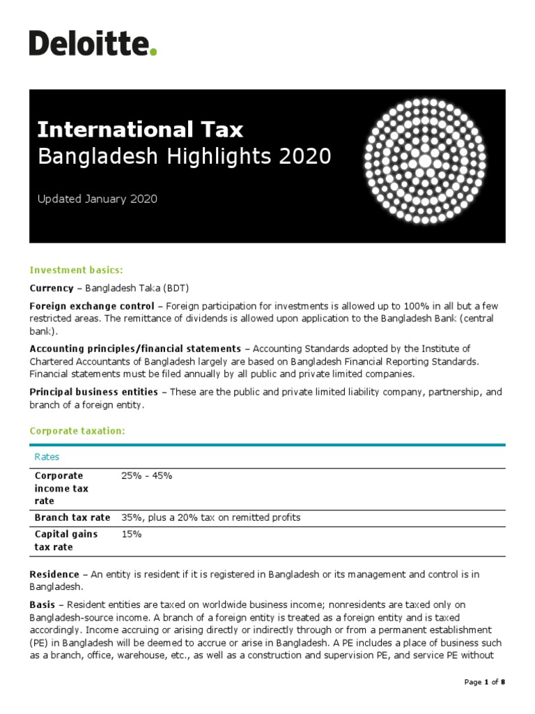 International Tax: Bangladesh Highlights 2020 | PDF | Capital Gains Tax ...