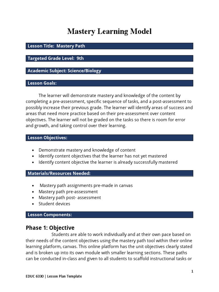 Mastery Learning in 9th Grade Biology | PDF | Lesson Plan | Educational ...