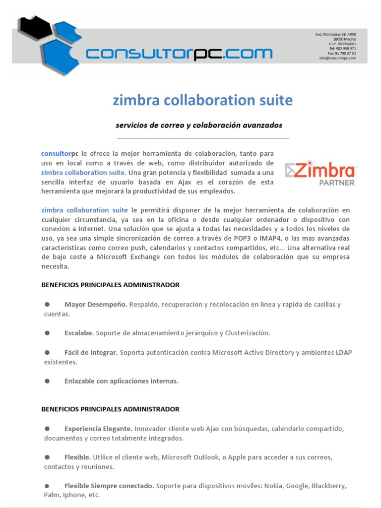 CPC Zimbra Suite | PDF | Microsoft | Aplicación web
