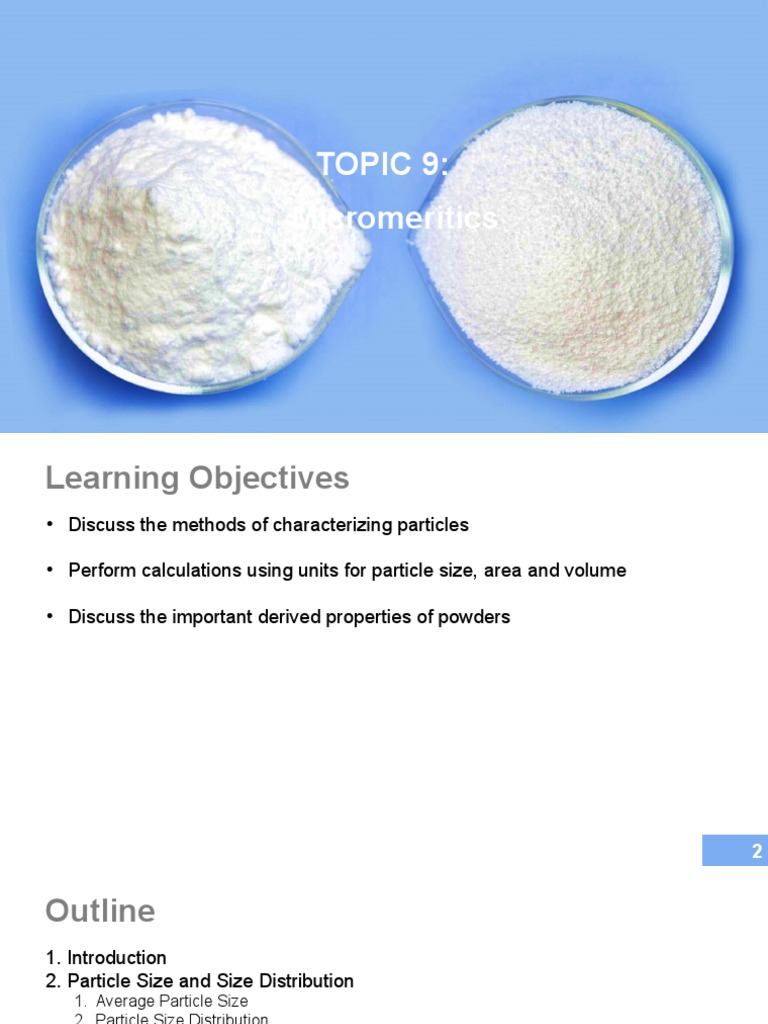 Topic 9 Micromeritics Pdf Particle Size Distribution Density