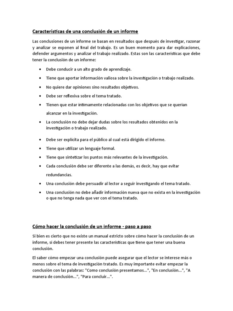 Características de Una Conclusión de Un Informe | PDF | Información ...