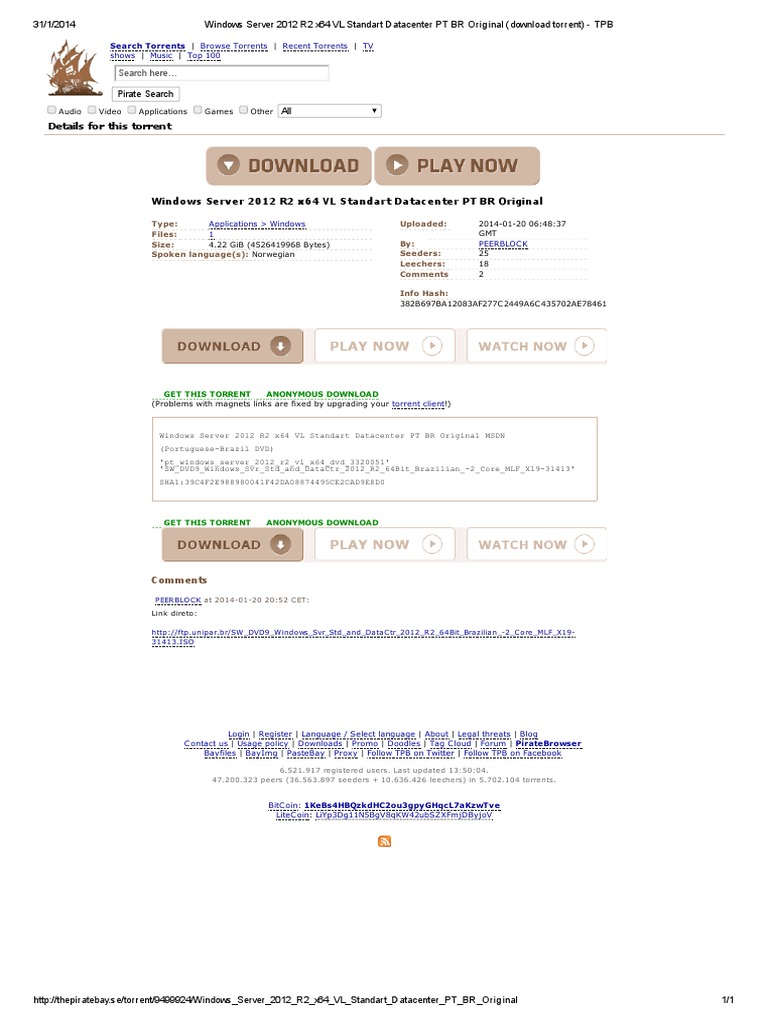 Windows Server 2012 R2 x64 VL Standart Datacenter PT BR Original ...