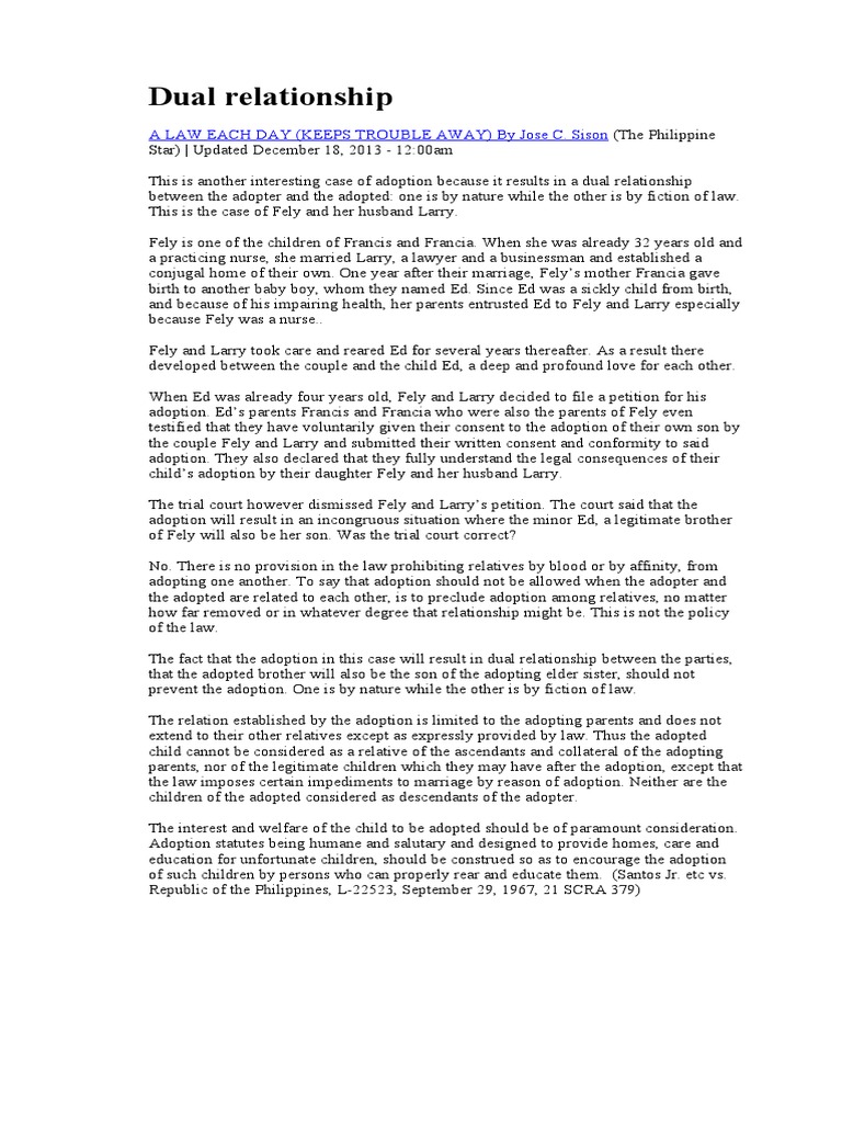 Dual Relationship December 18, 2013 ADOPTION | PDF | Adoption | Marriage