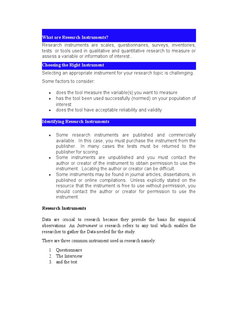 Choosing The Right Research Instrument | PDF | Questionnaire ...