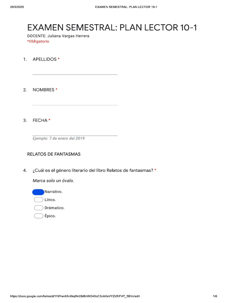 Examen Plan Lector 10° RESPUESTAS | PDF