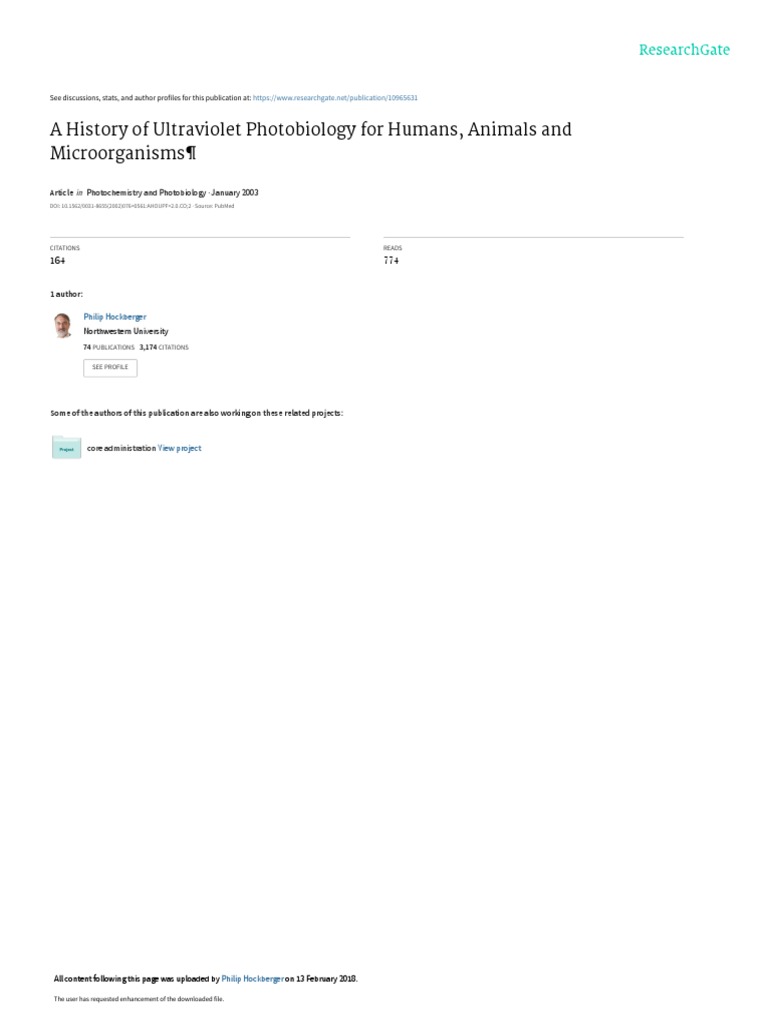 History of UV Photobiology | PDF | Ultraviolet | Electromagnetic Radiation