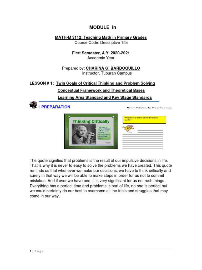 Module In: MATH-M 3112: Teaching Math in Primary Grades | PDF ...
