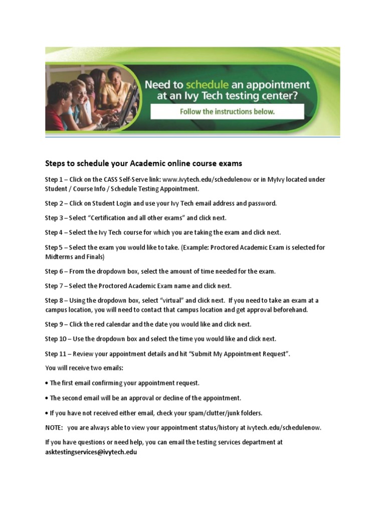 Test Scheduling Instructions For IvyTech | PDF