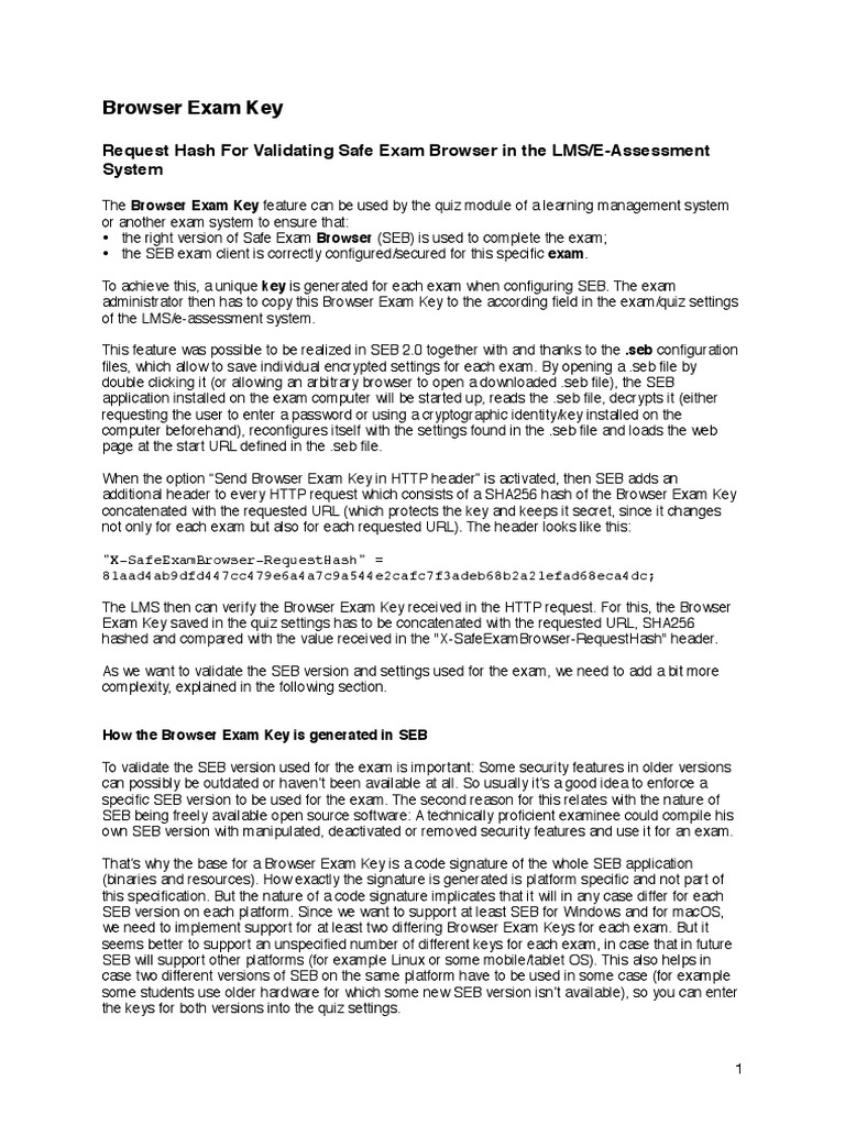 SEB Specification BrowserExamKey | PDF | Hypertext Transfer Protocol | Key (Cryptography)