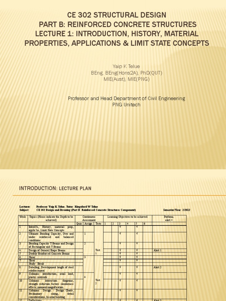 CE 302 - Conc - Lecture 1 - Wk1 PDF | PDF | Strength Of Materials ...