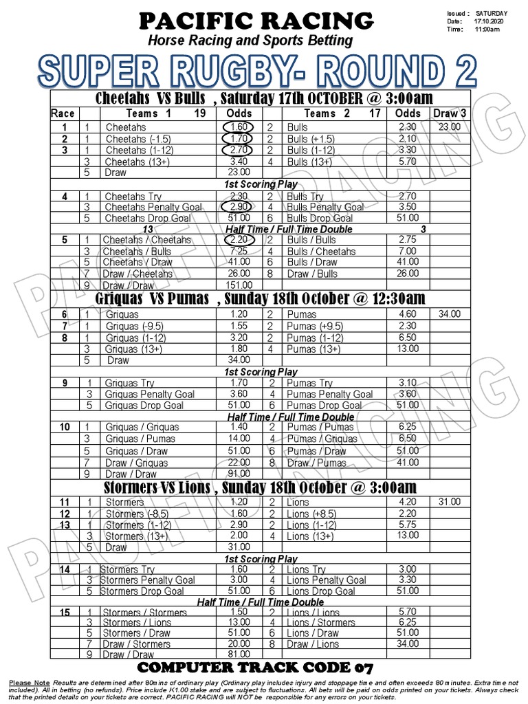 Super Rugby - Saturday-Pacific Racing | PDF | Football Codes | Sports