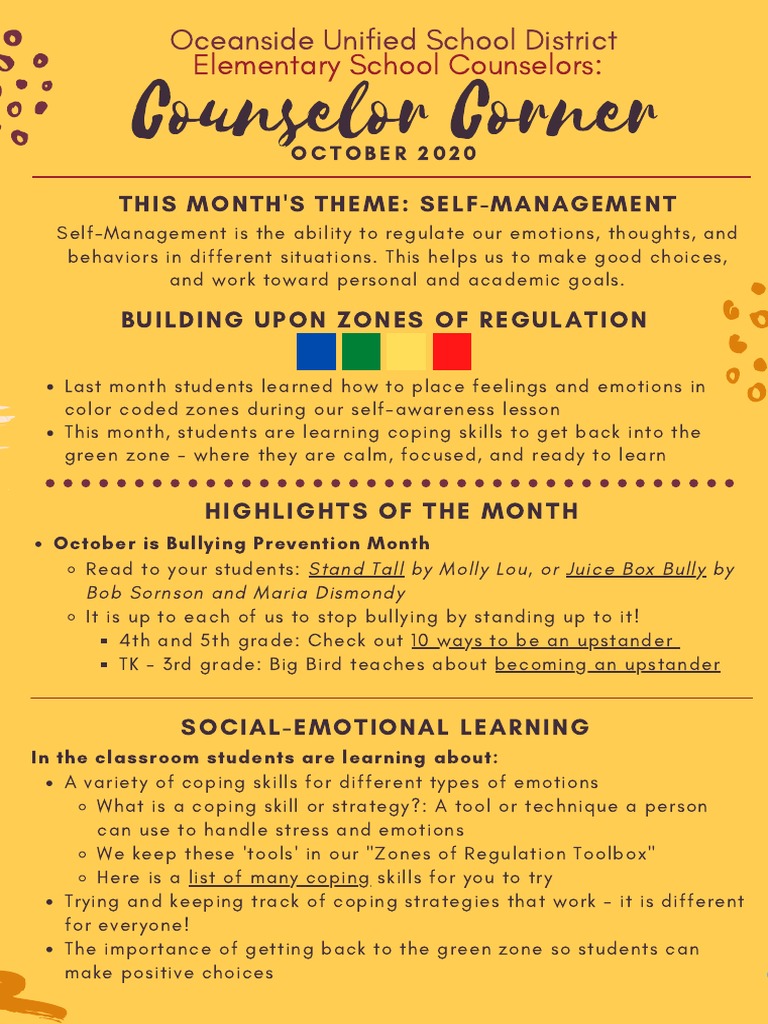October Counselors Corner Newsletter | PDF | School Counselor ...