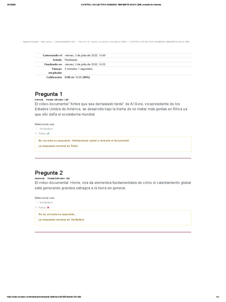 Control de Lectura de Medio Ambiente Valor | PDF | Desarrollo ...
