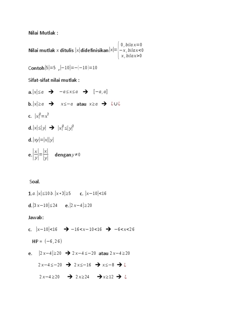 Nilai Mutlak Absolute Value Properties | PDF