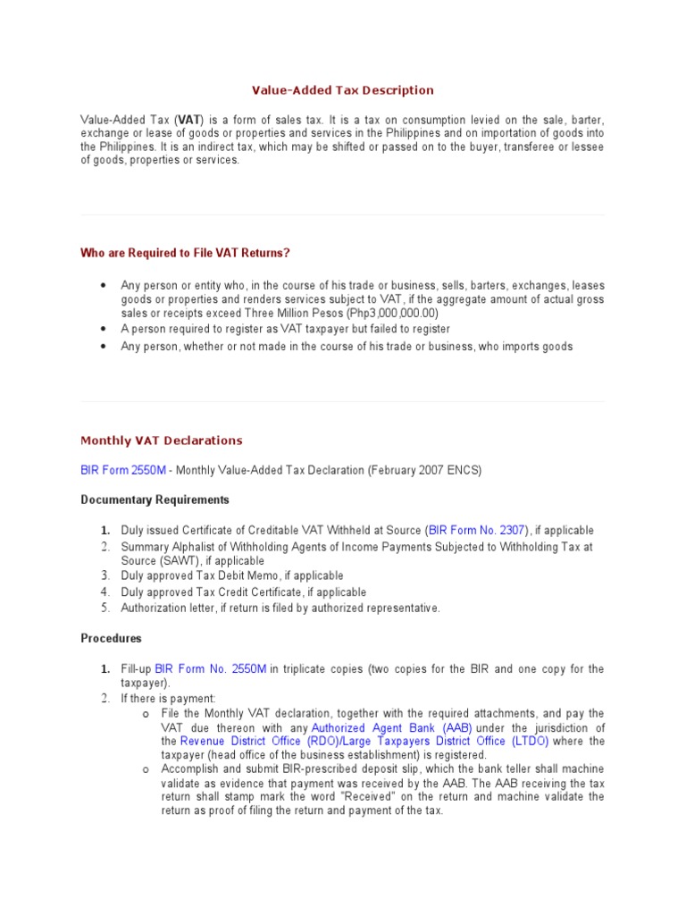 Value-Added Tax Description: BIR Form 2550M | PDF | Value Added Tax | Withholding Tax