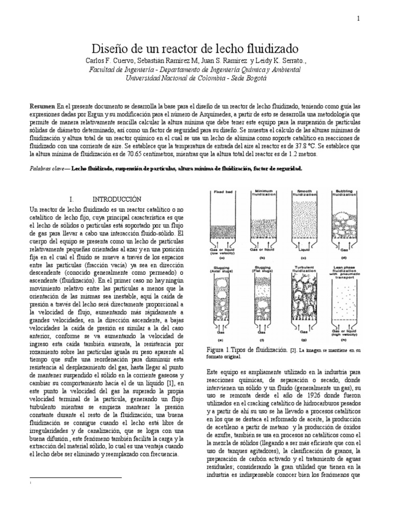 Diseño de Reactor de Lecho Fluidizado PDF | PDF | Reactor Quimico | Numero Reynolds