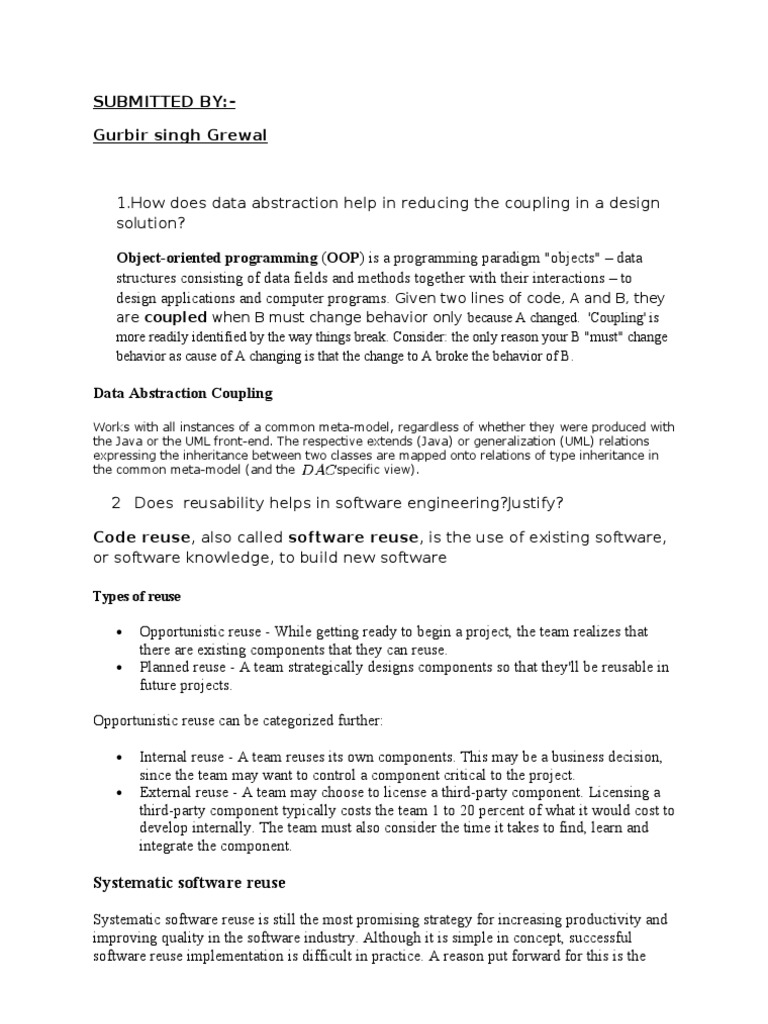 Submitted By:-Gurbir Singh Grewal: Systematic Software Reuse | PDF ...