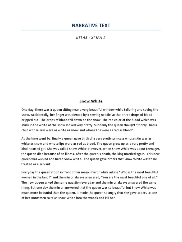 NARRATIVE TEXT English | PDF | Snow White