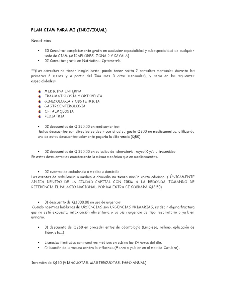 Plan Ciam para Mi Individual | PDF | Salud y bienestar | Ciencia y ...