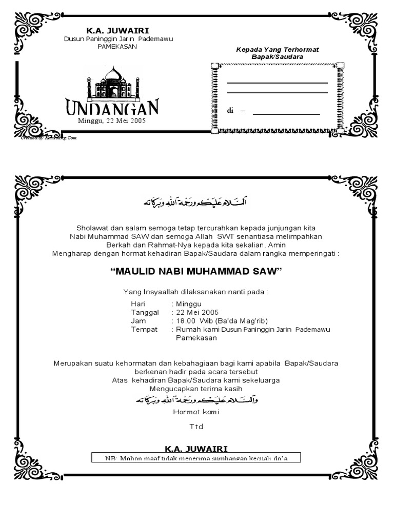 Undangan Maulid Nabi 22 Mei 2005 | PDF