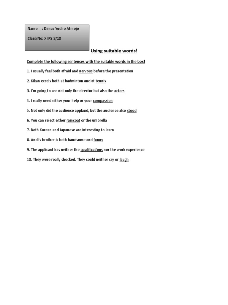 Completing Suitable Words | PDF