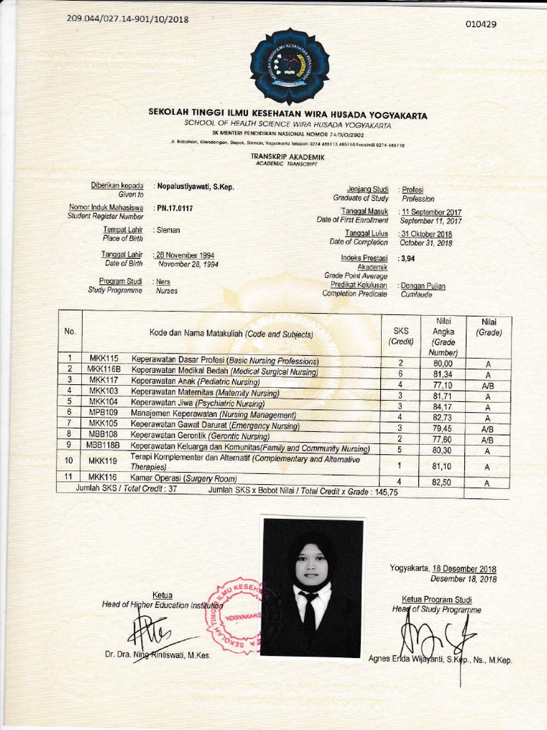 Transkrip Nilai Nes (1) - Dikompresi PDF | PDF