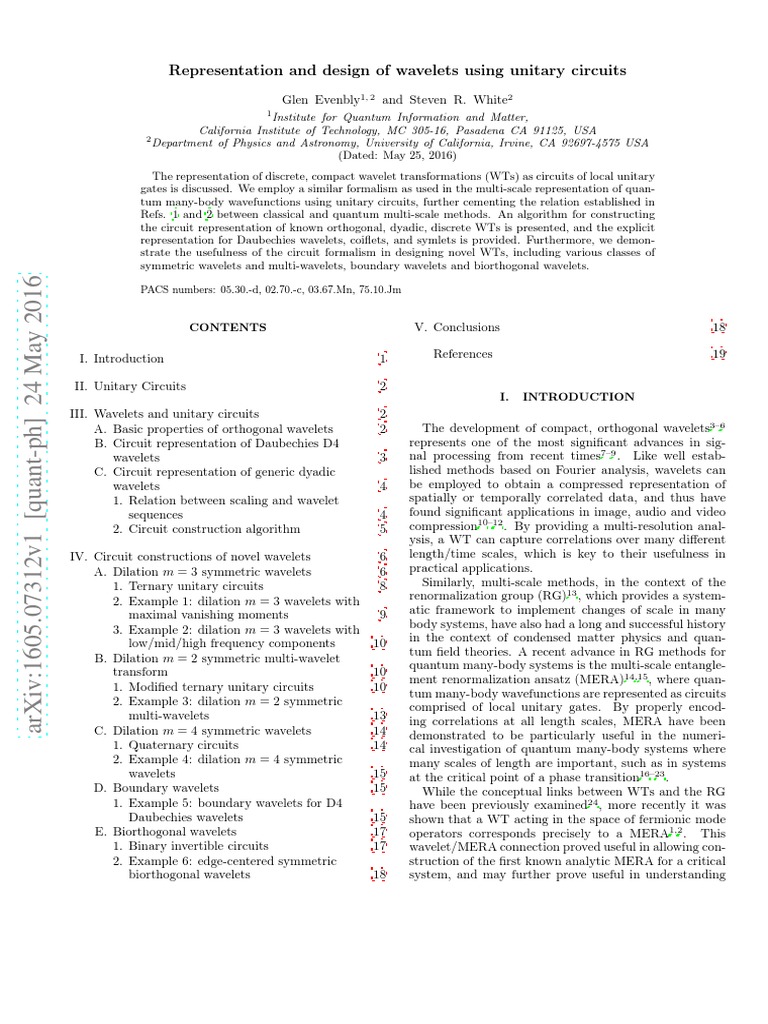 Representation and design of wavelets using unitary circuits | PDF | Wavelet | Matrix (Mathematics)