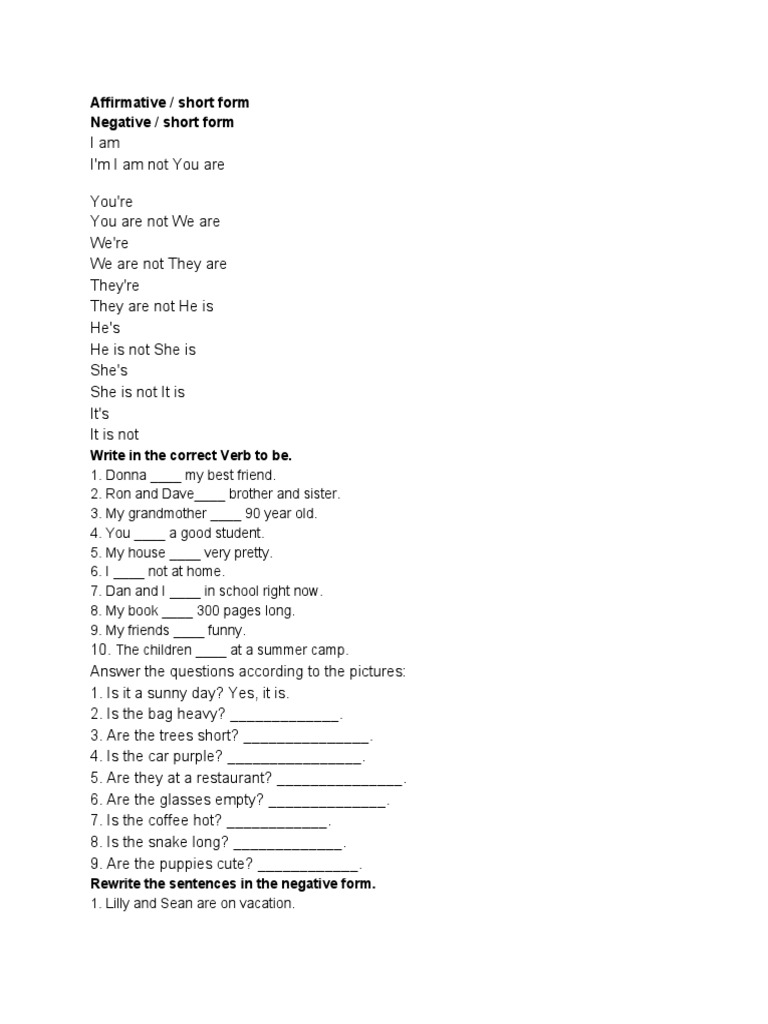 4 Verb To Be Affirmative, Negative, Questions PDF | PDF | Language Arts ...