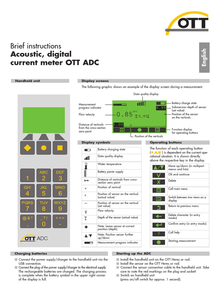 Brief Instructions: Acoustic, Digital Current Meter OTT ADC | PDF | Personal Computers | Menu ...
