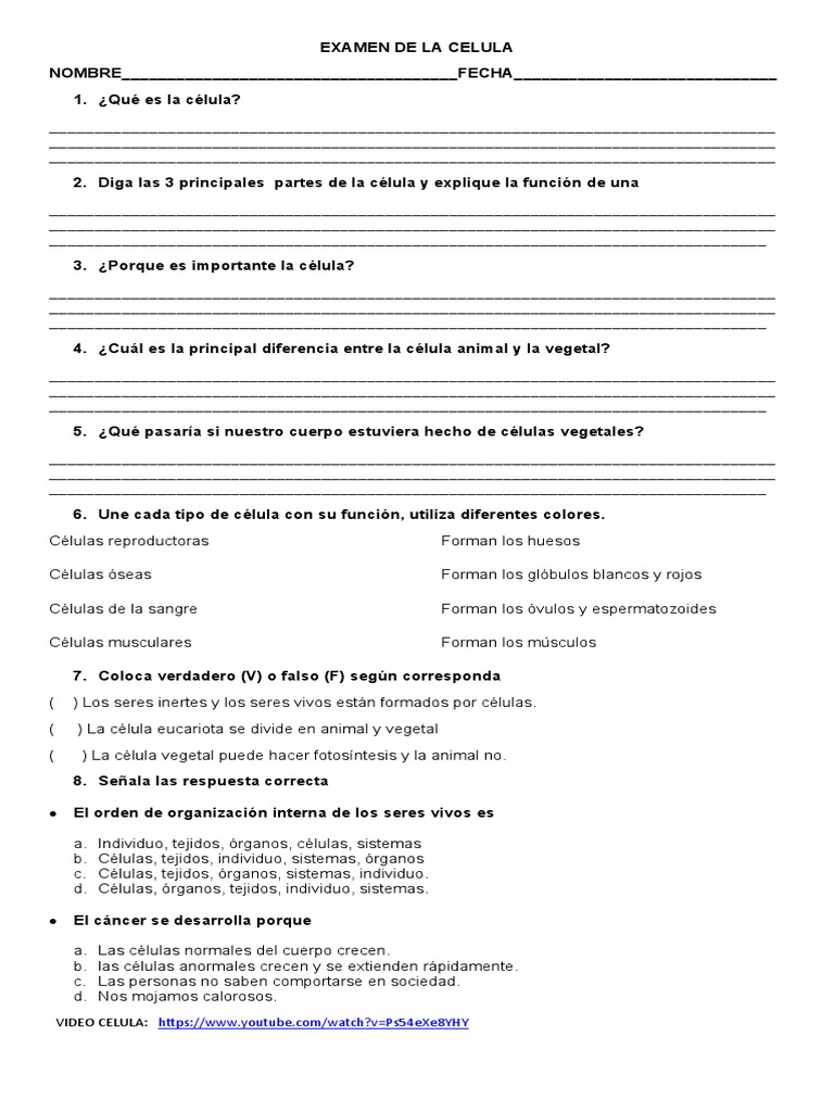 Examen de La Celula 2 | PDF | Biología Celular) | Tejido (biología)