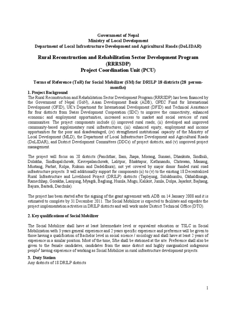 Rural Reconstruction and Rehabilitation Sector Development Program ...