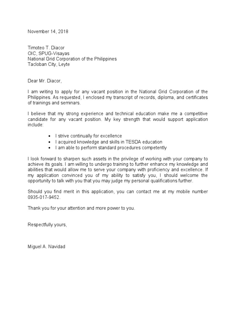 Application Letter To Work in NGCP | PDF