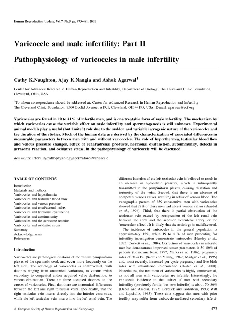 Varicocele and Male Infertility: Part II Pathophysiology of Varicoceles ...