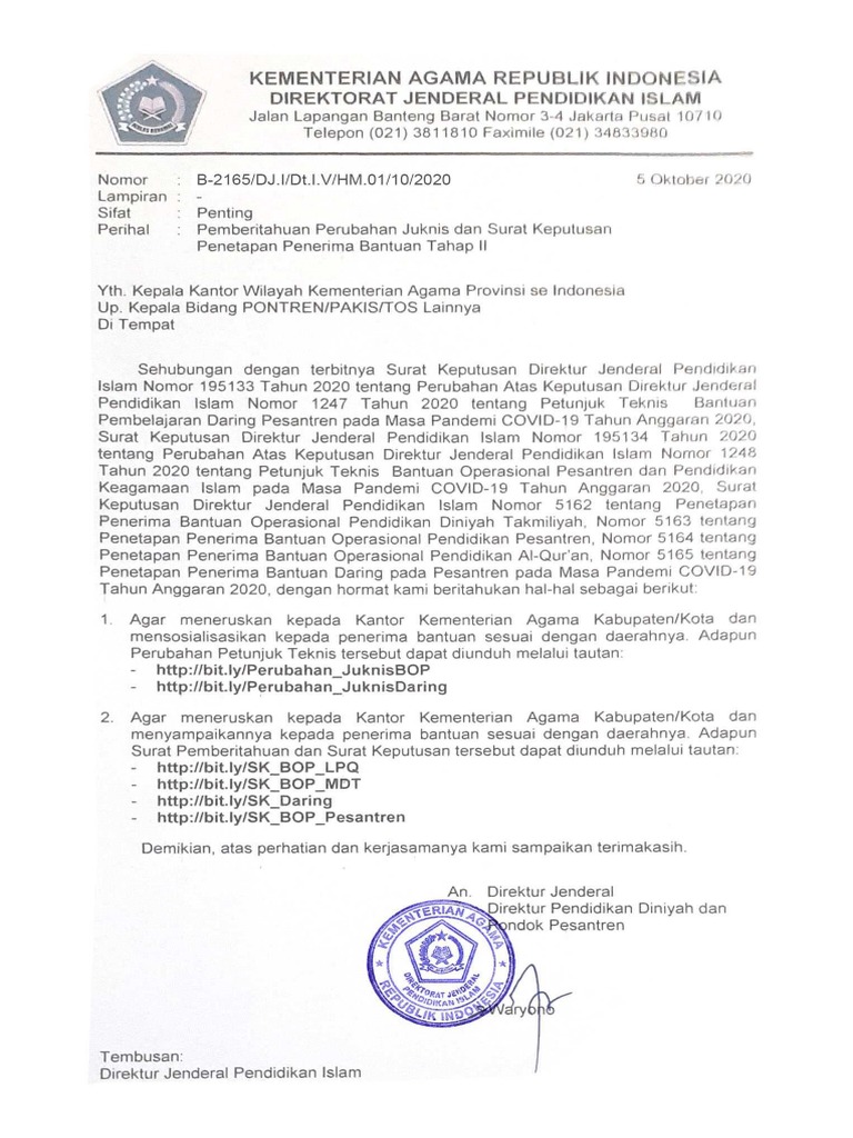 SP Perubahan Juknis TK TPA | PDF