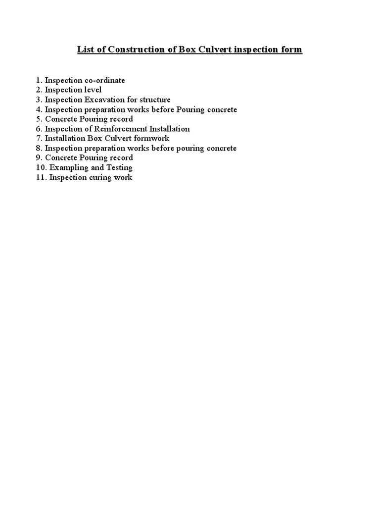 Box Culvert Construction Form PDF | PDF | Concrete | Economic Sectors