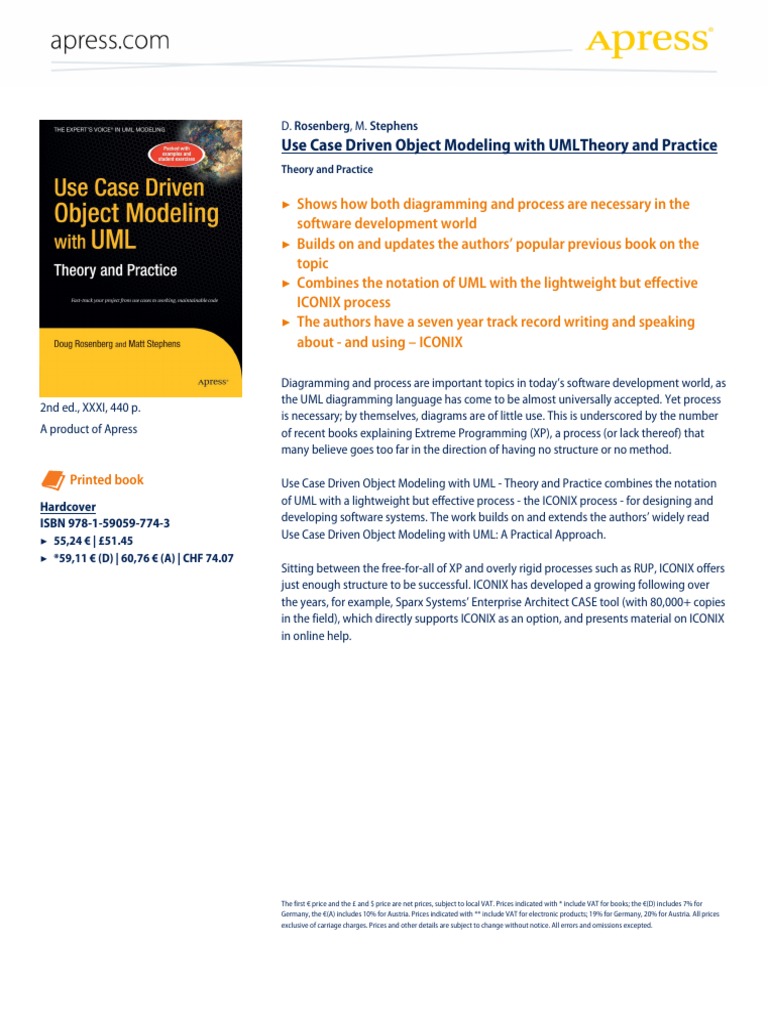 Use Case Driven Object Modeling With Umltheory And Practice Printed Book Download Free Pdf