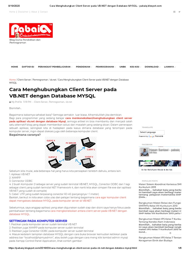 Cara Menghubungkan Client Server Pada VB - NET Dengan Database MYSQL PDF | PDF