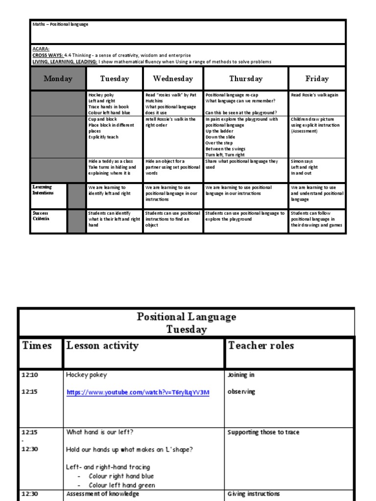 Maths - Positional Language | PDF | Educational Psychology | Pedagogy