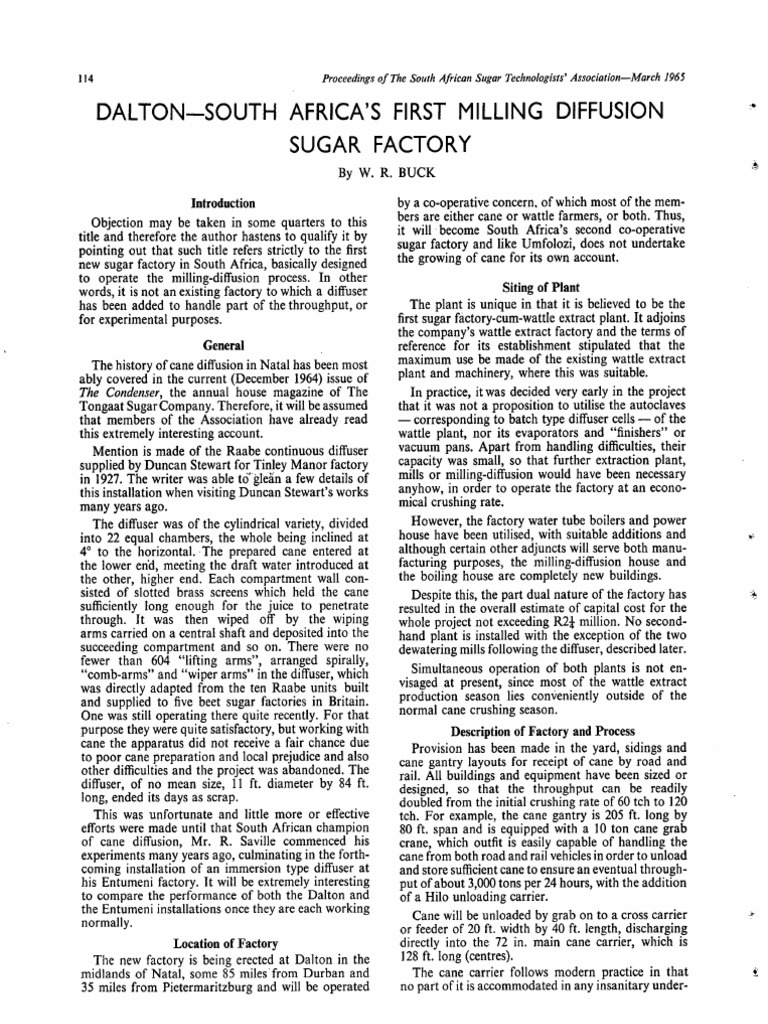 Dalton Sugar Mill: A New Era in Diffusion | PDF | Sugarcane | Sugar