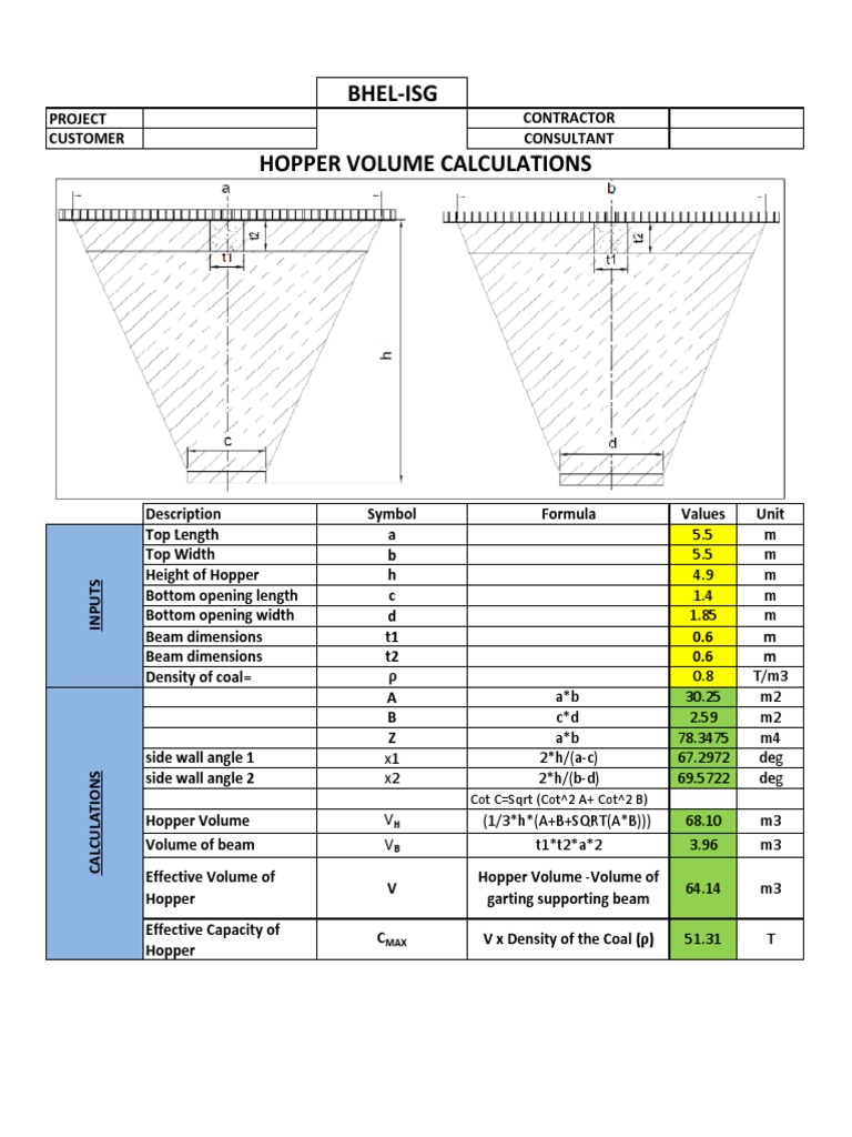 Hopper Volume Calculation PDF | PDF | Physics | Physical Quantities