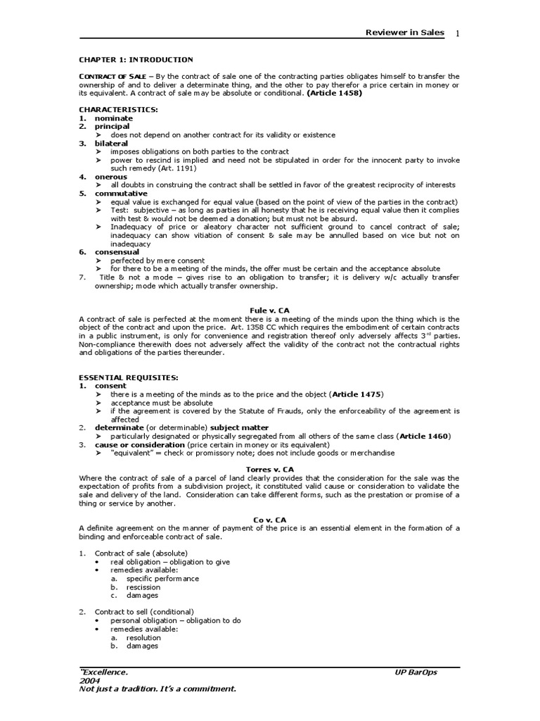 Ontract OF ALE: Reviewer in Sales | PDF | Offer And Acceptance | Lease