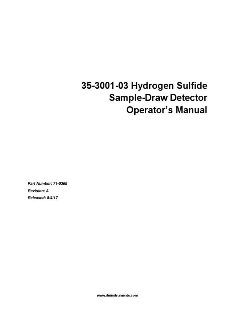 35-3001-03 Hydrogen Sulfide Sample-Draw Detector Operator's Manual ...