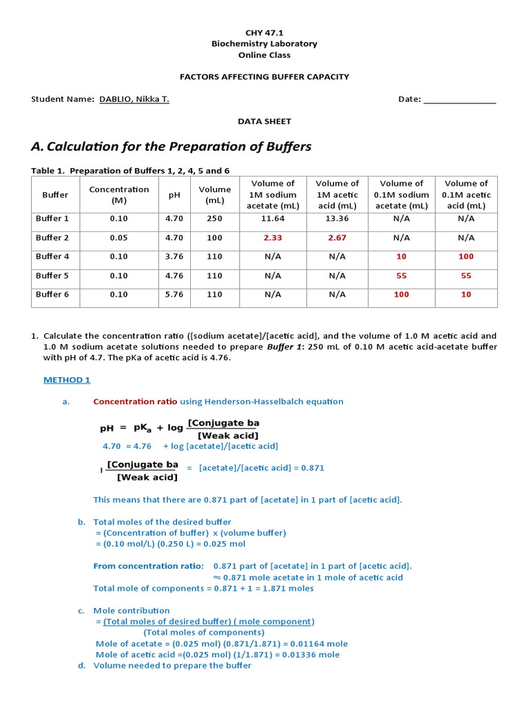 A. Calculation For The Preparation of Buffers | PDF | Buffer Solution ...