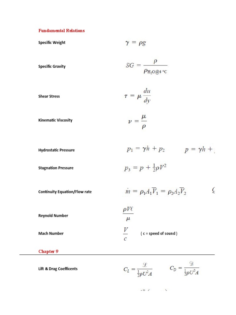 Fundamental Relations: Specific Weight | PDF