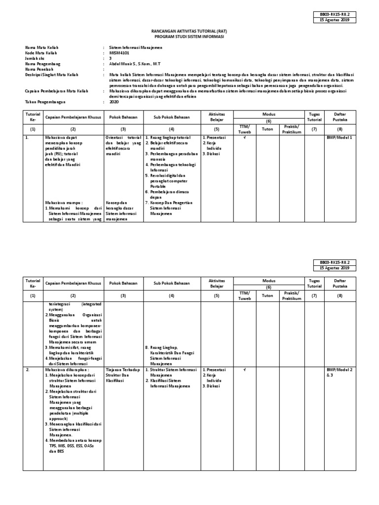 RAT Pengantar Sistem Informasi MSIM4101 PDF | PDF